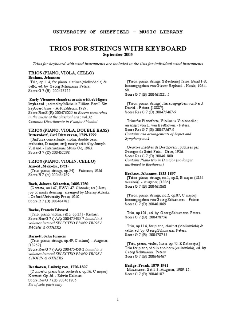 Trios For Strings With Keyboard: University of Sheffield - Music ...