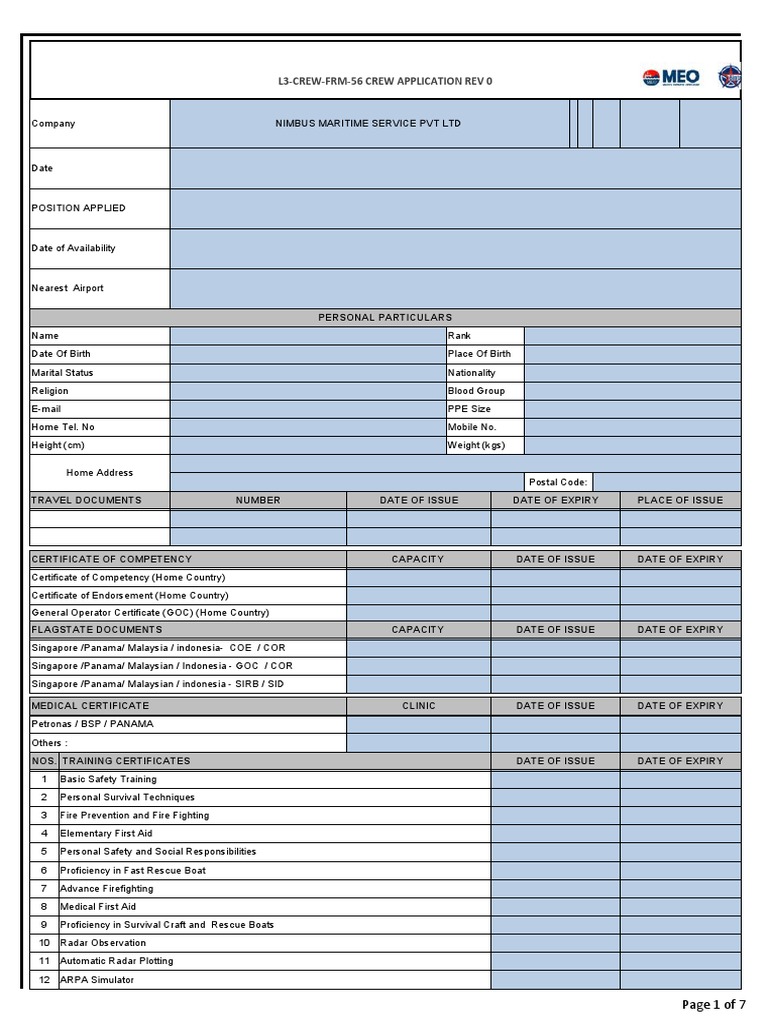 MEO - Application Form | PDF | Water Transport | Waterway And Maritime