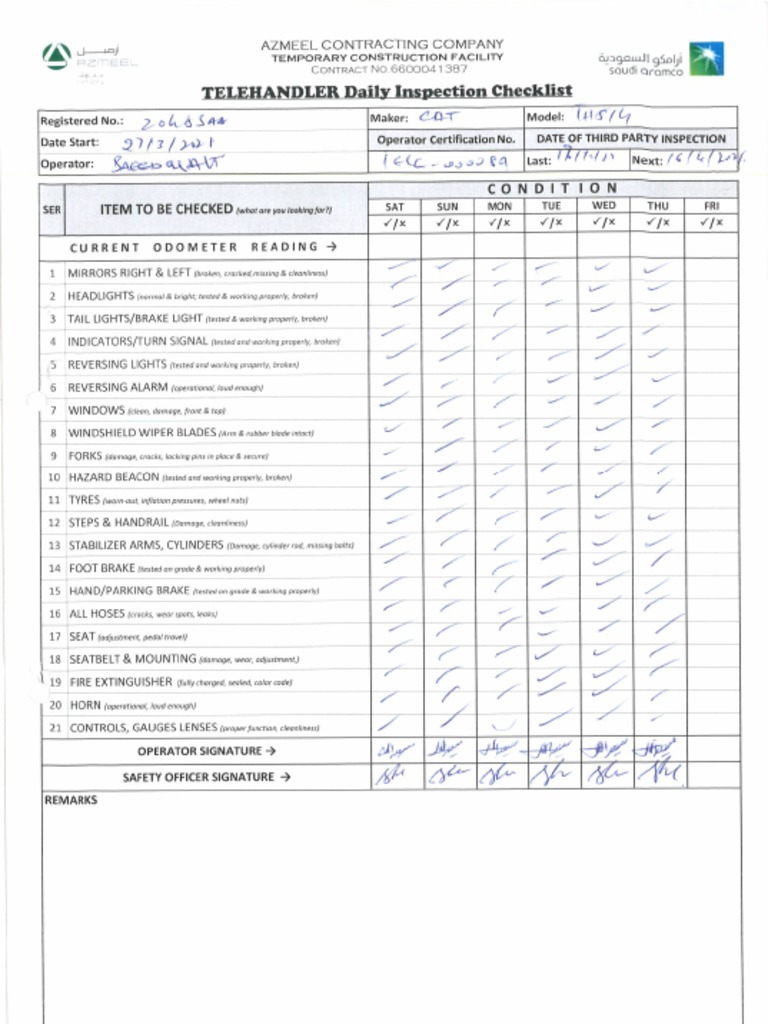 HE Equipment Inspection Checklist | PDF