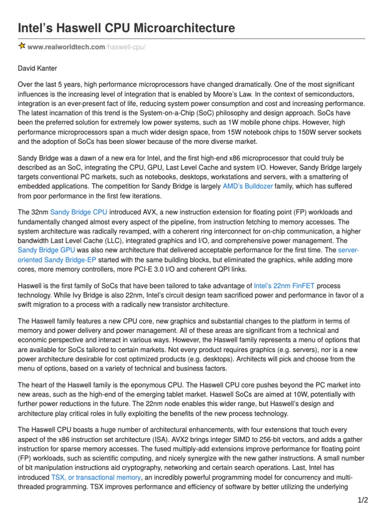 Intel's Haswell CPU Microarchitecture | PDF | Cpu Cache | Central ...