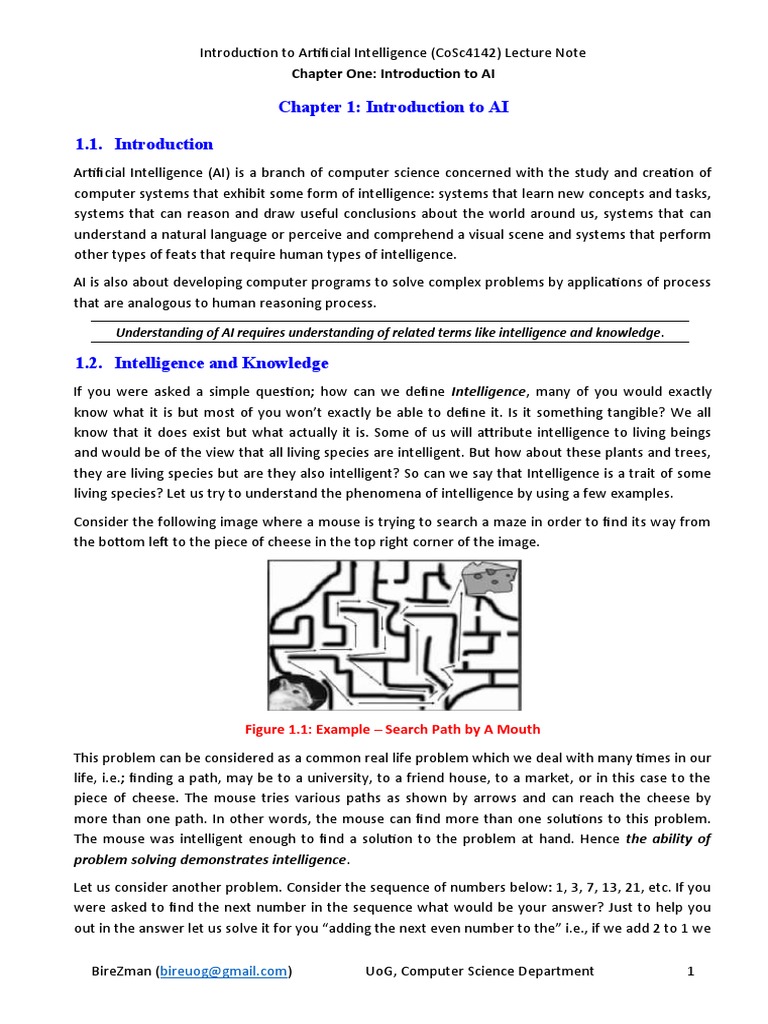 CoSc4142 AI CH 1 - Intro To AI (Given) | PDF | Artificial Intelligence ...