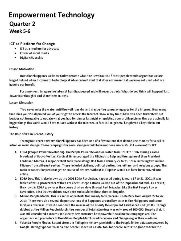 Empowerment Technology: Quarter 2 | PDF | Public Sphere | Communication