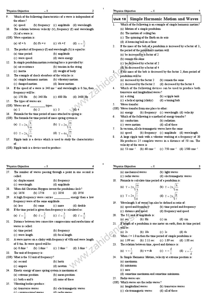 Physics Mcqs For Class 10th | Download Free PDF | Waves | Capacitor