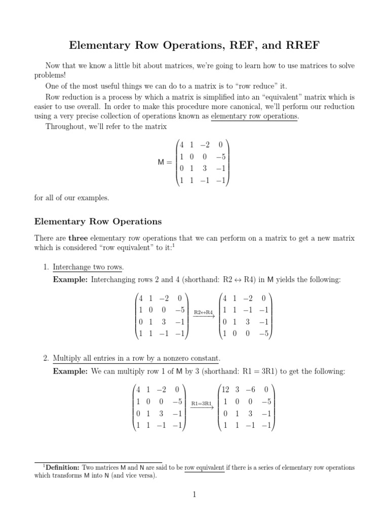 Elementary Row Operations, REF, and RREF | PDF | Matrix (Mathematics) | Mathematical Relations