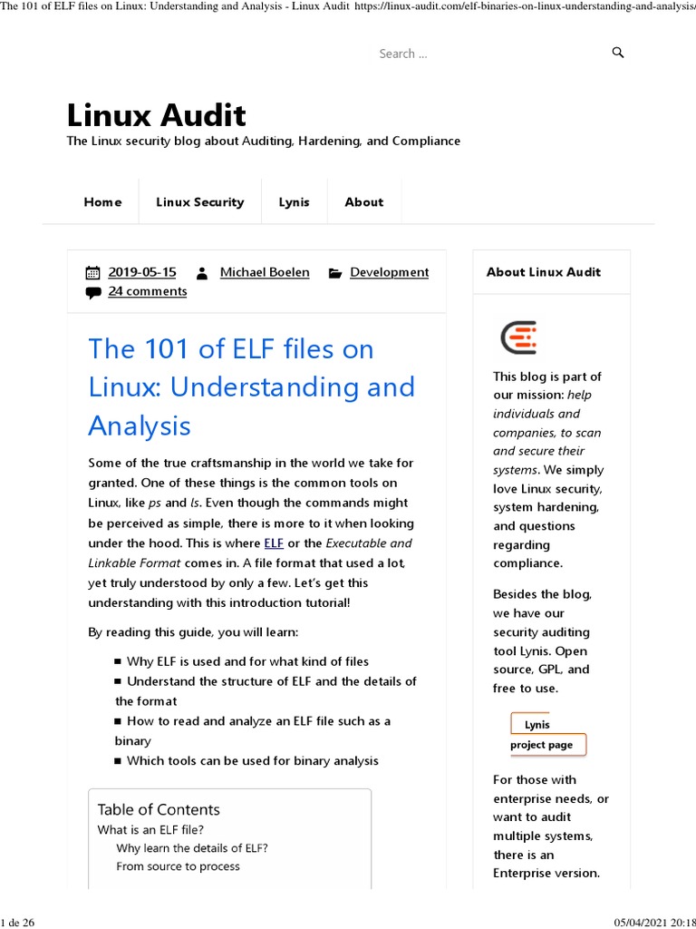 The 101 of ELF Files On Linux - Understanding and Analysis - Linux Audit | PDF | Library ...