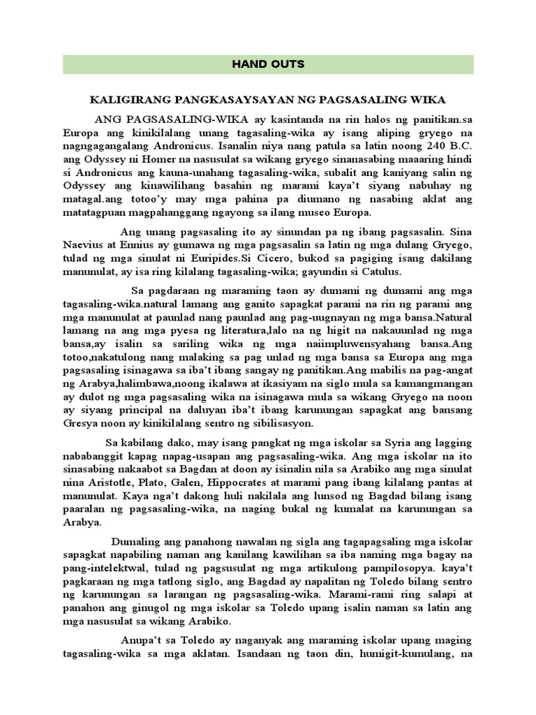 Hand Outs Pagsasalin | PDF