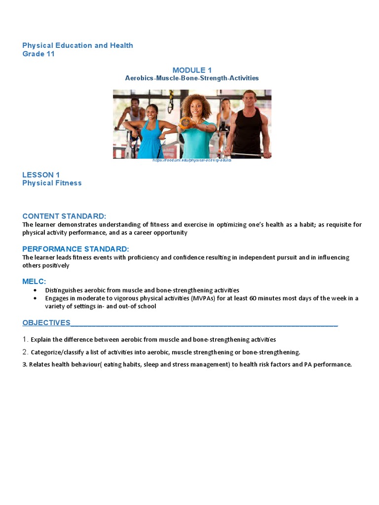 Physical Education and Health Grade 11: Aerobics-Muscle-Bone-Strength ...