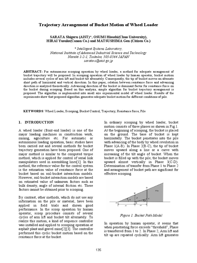 Trajectory Arrangement of Bucket Motion of Wheel Loader | PDF ...