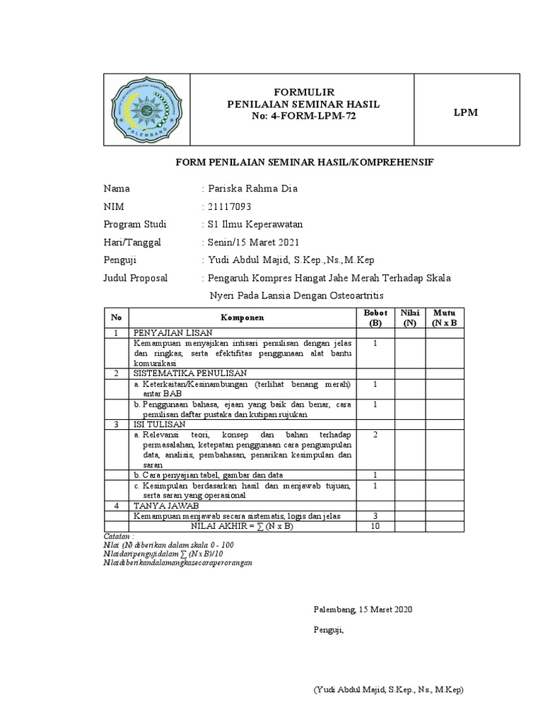 Penguji 1 - Form Penilaian, Rekap Nilai, Dan Perbaikan | PDF