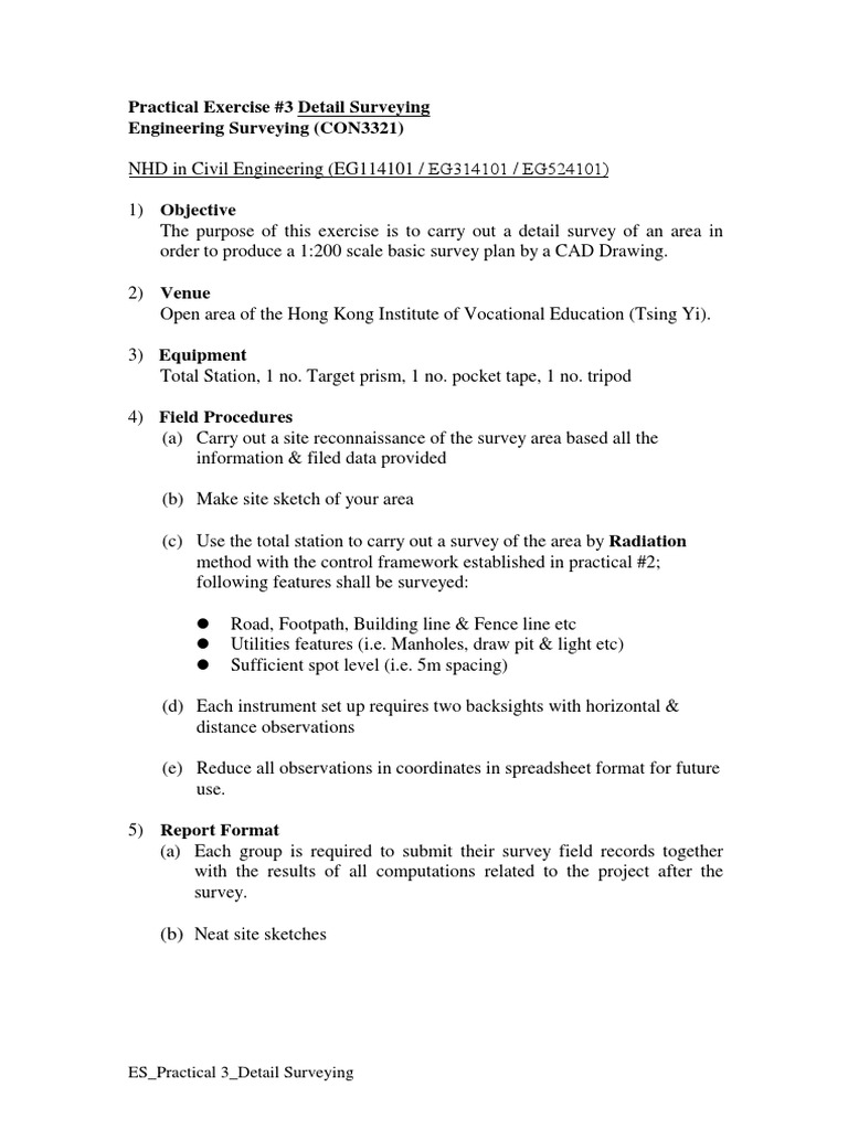 ES - Practical 3 - Detail Surveying | PDF