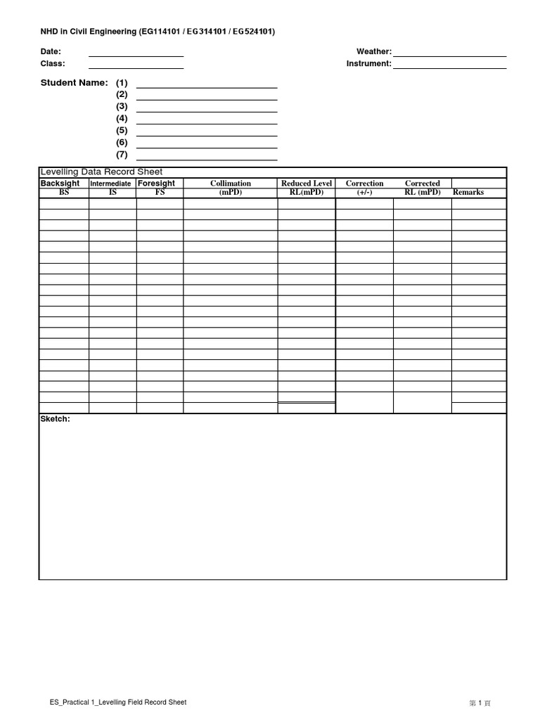 NHD in Civil Engineering Levelling Field Record | PDF