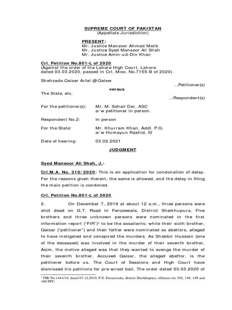 Supreme Court of Pakistan Grants Pre-Arrest Bail to Alleged Abettor Based on Lack of Evidence ...