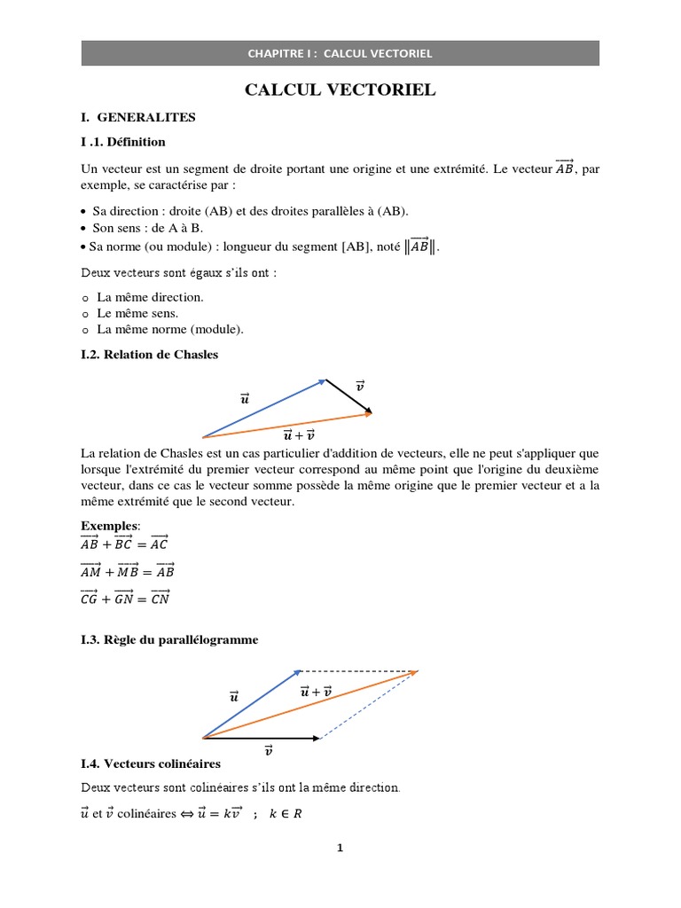 Chapitre I - Calcul Vectoriel | PDF | Norme (Mathématiques) | Algèbre générale