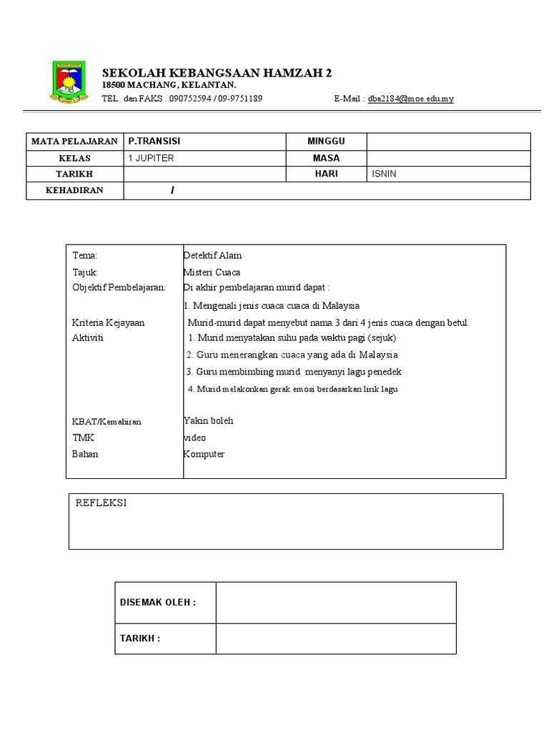 Lesson Note B I Year 1 Transisi 1 3 Pdf