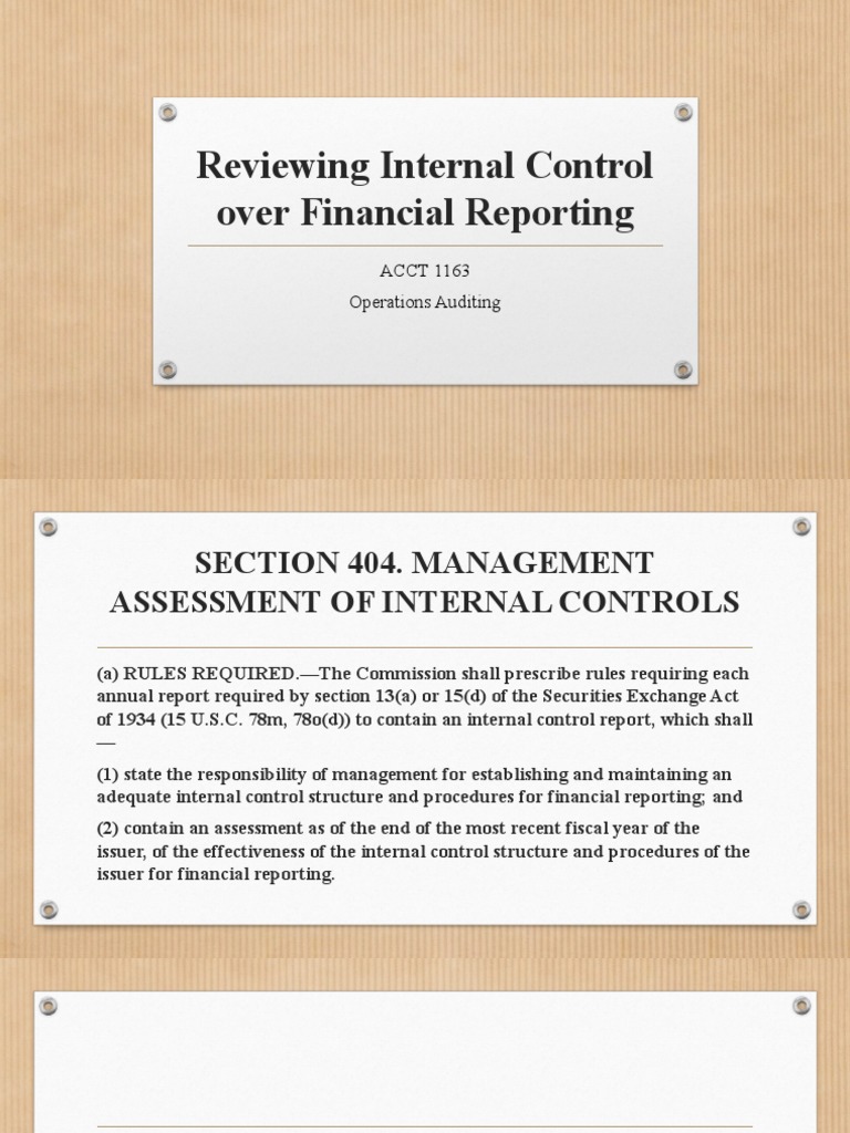 Requirements for Management's Assessment of Internal Control over ...