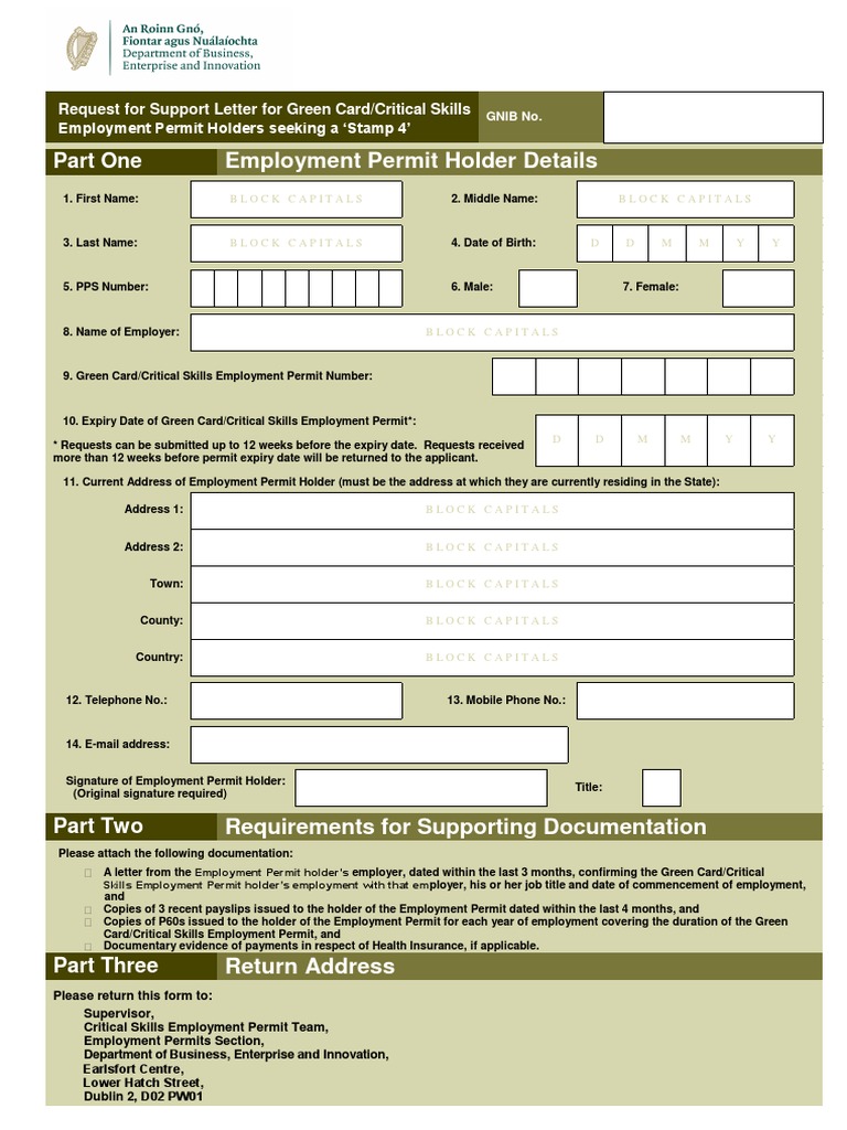 Request Support Letter Green Card Critical Skills Employment Permit ...