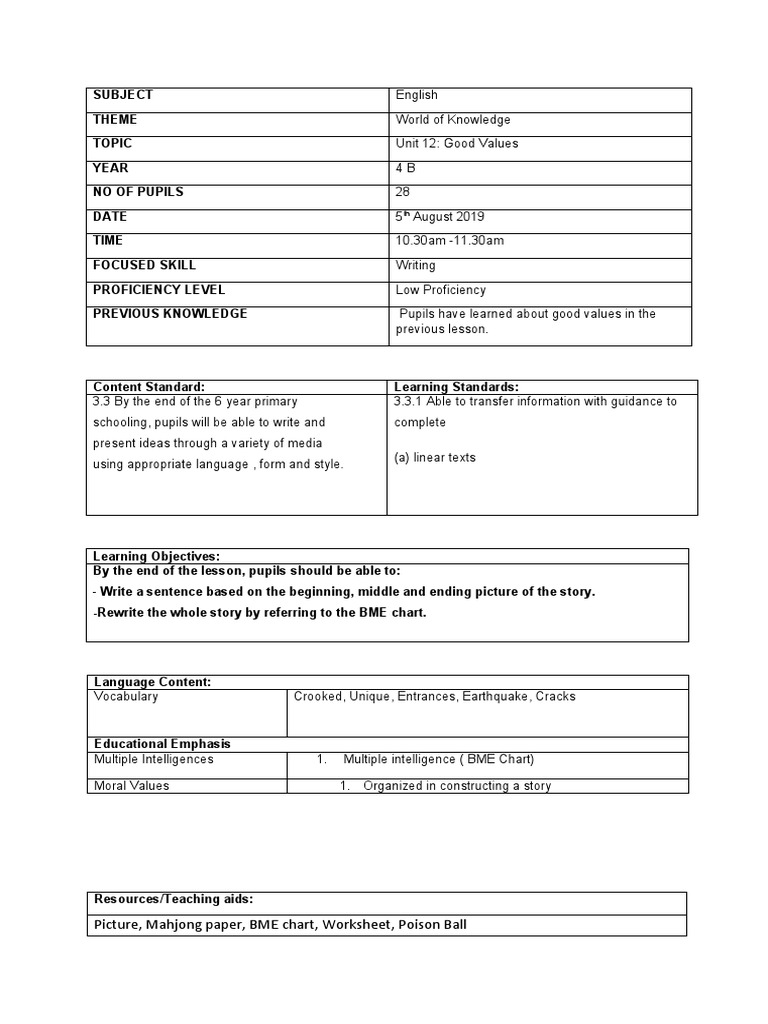 LESSON PLAN WRITING WEEK 8 New | PDF | Teachers | Lesson Plan