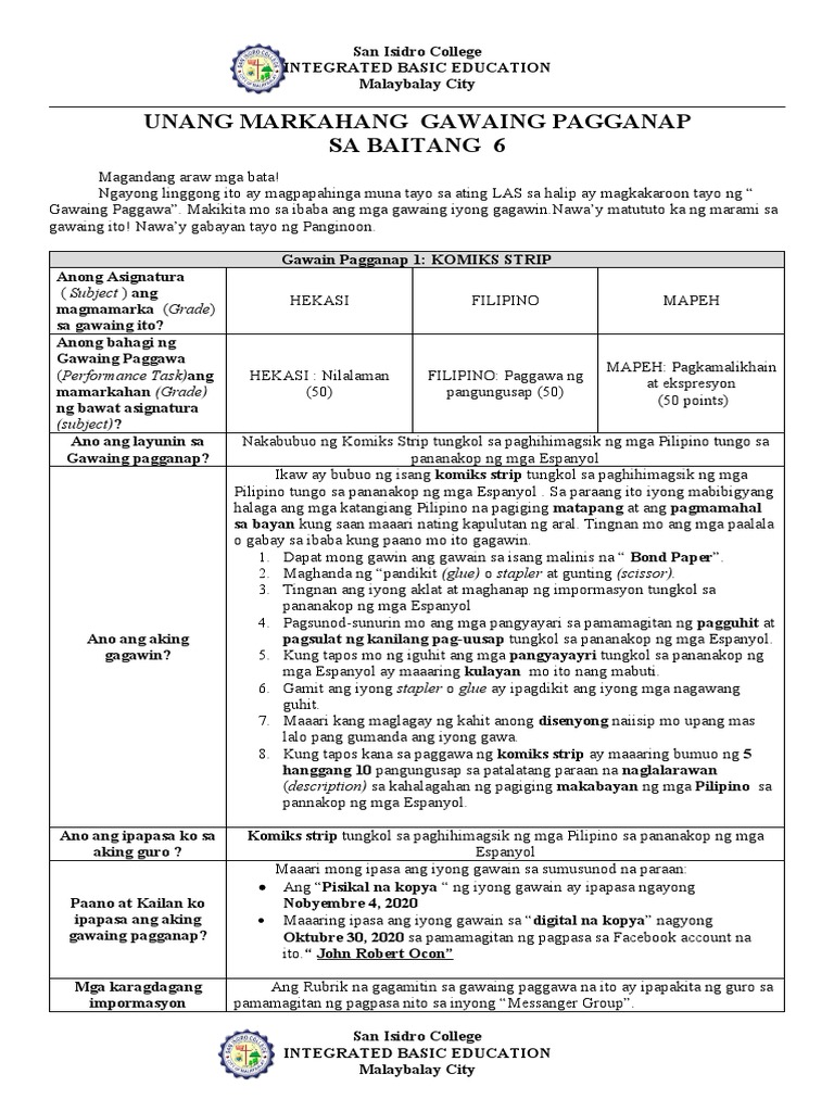 1st Grading Performance Task | PDF