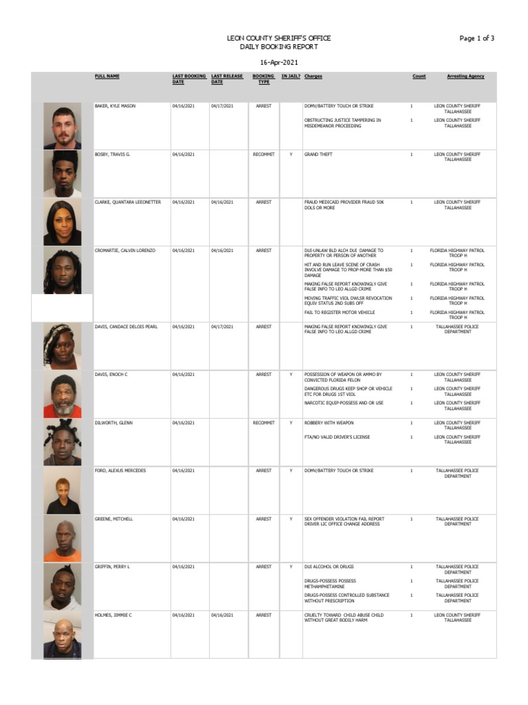 Leon County Booking Report: April 17, 2021 | PDF | Sheriffs In The ...