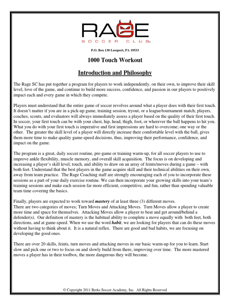 1000 Touch Workout Introduction and Philosophy: P.O. Box 130 Leesport ...