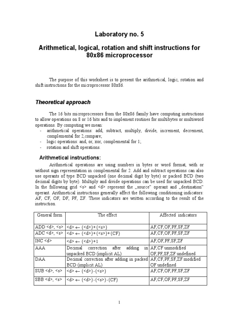 L5 Arithmetic Logic and Shift Instr | PDF | Binary Coded Decimal | Bit