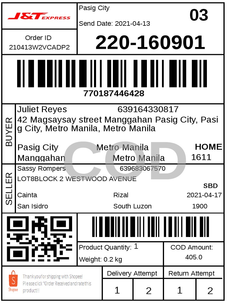 Air Waybill.J&T Express - 1 | PDF