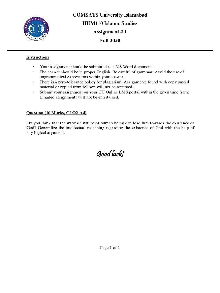 HUM110 Assignment 1 Islamic Studies | PDF