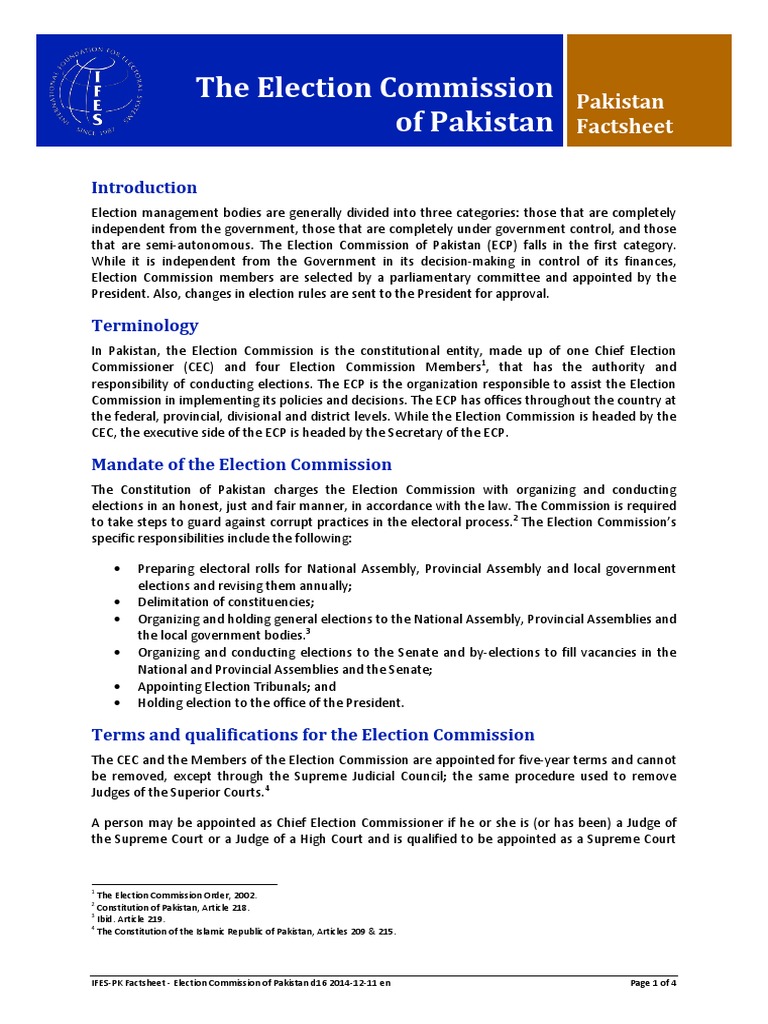 Overview of Pakistan's Election Commission | PDF | Elections ...