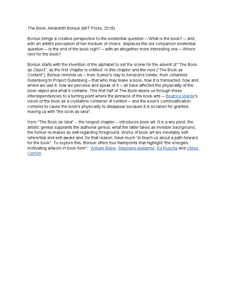 Review of "The Book" by Amaranth Borsuk (MIT Press, 2018) | PDF | Books