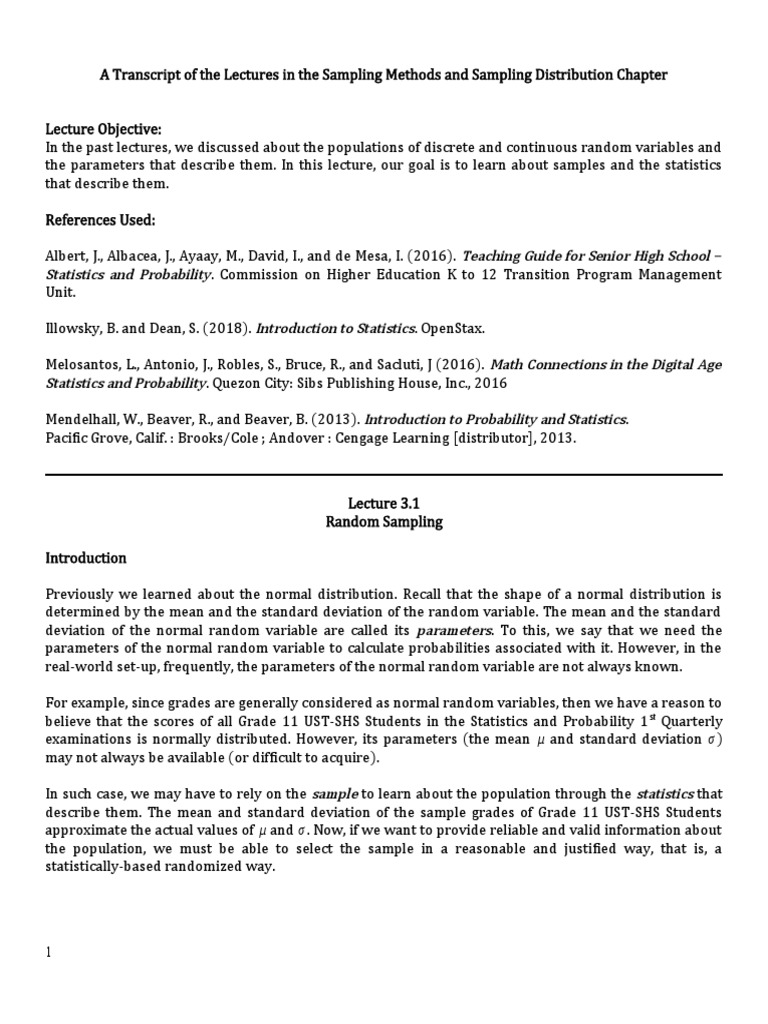 Lecture 3 - Sampling-Distribution & Central Limit Theorem | PDF | Standard Deviation | Mean