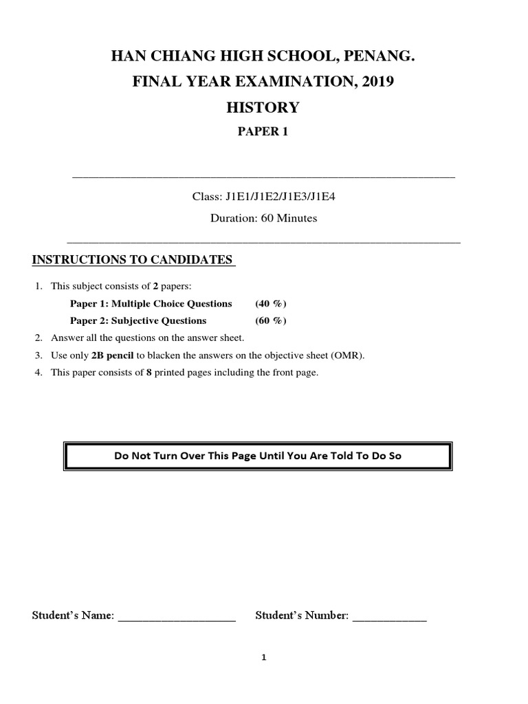 Model Test Paper History 2019 Q P1 | PDF | Black Death | Wellness
