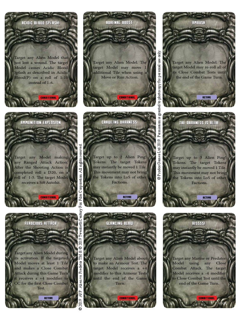 AVP SE Alien Strategy Cards 2019 | PDF | Leisure | Sports