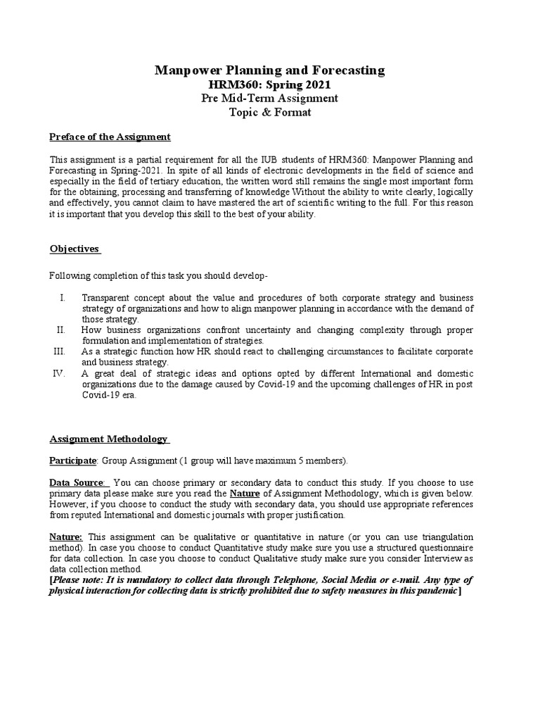 HRM360-Pre Mid Assignment | PDF | Human Resource Management | Human Resources