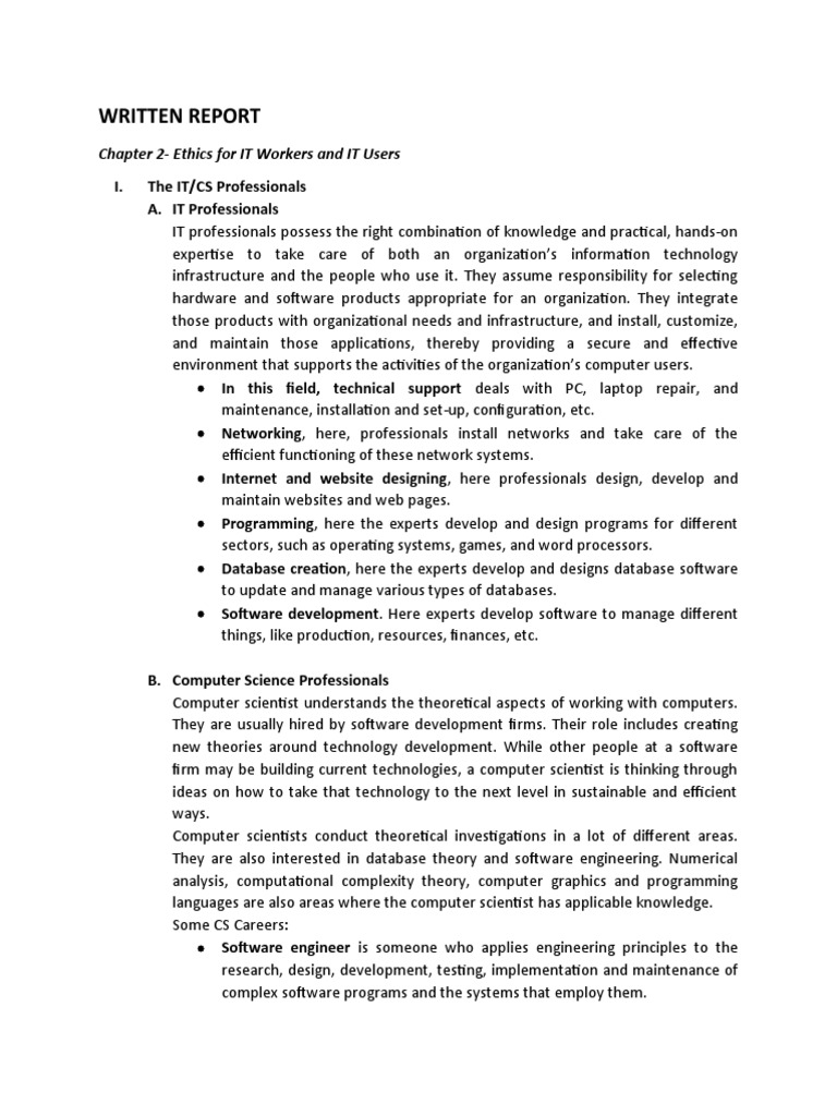 WRITTEN REPORT (Ethics For IT Workers and IT Users) | PDF | Computer ...
