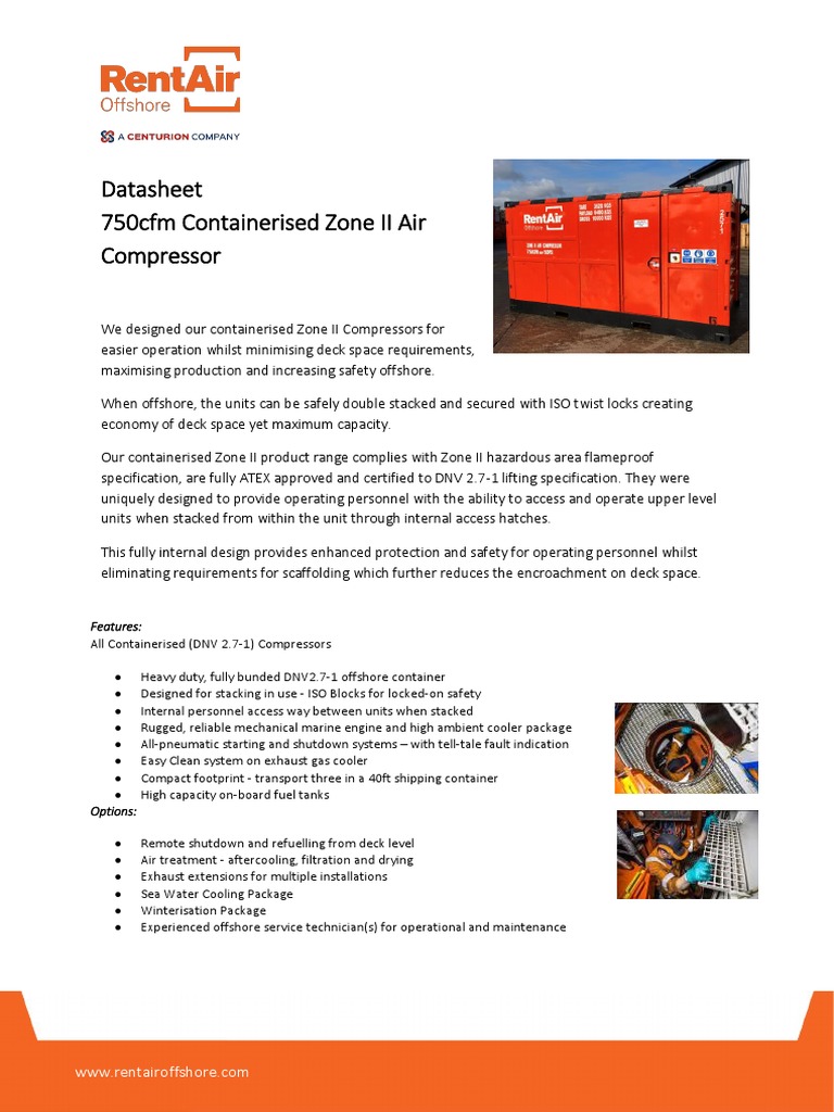 Datasheet - 750cfm Zone II Containerised Compressor | PDF | Engines ...