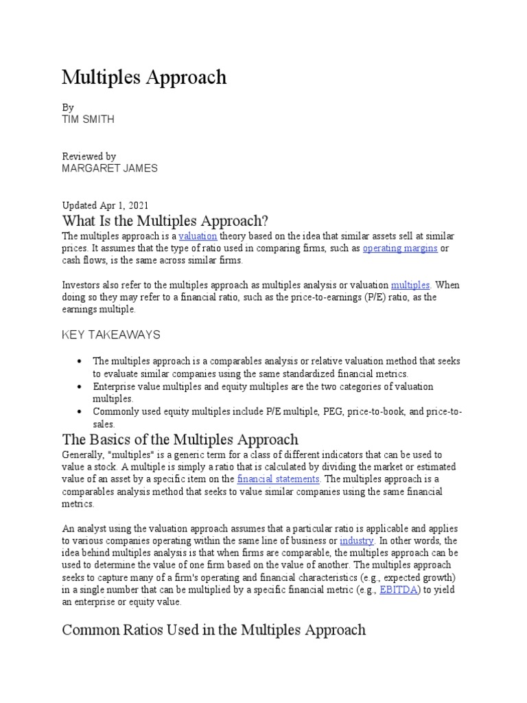 What Is The Multiples Approach? | PDF | Valuation (Finance) | Price–Earnings Ratio
