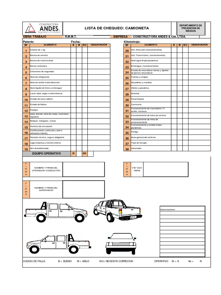 Check List Camioneta | PDF | Neumático | Estilos de carrocería