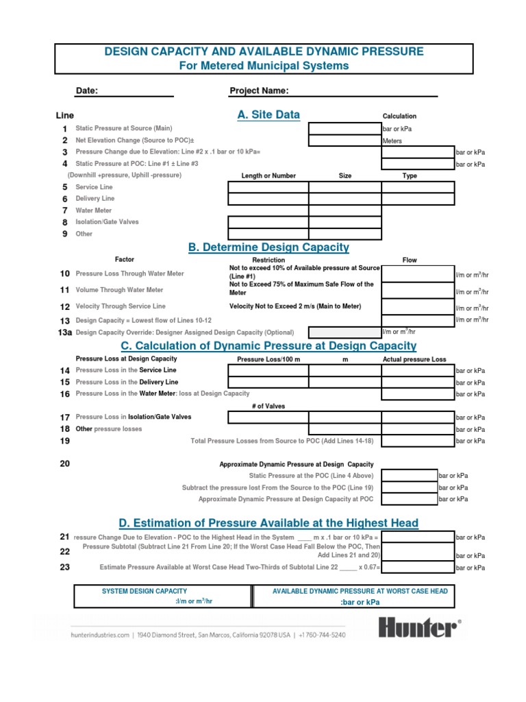 Design Capacity Worksheet For Printing Hunter METRIC | PDF | Pressure ...