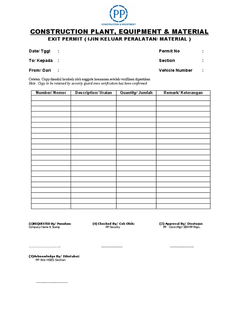 Exit Permit Form | PDF
