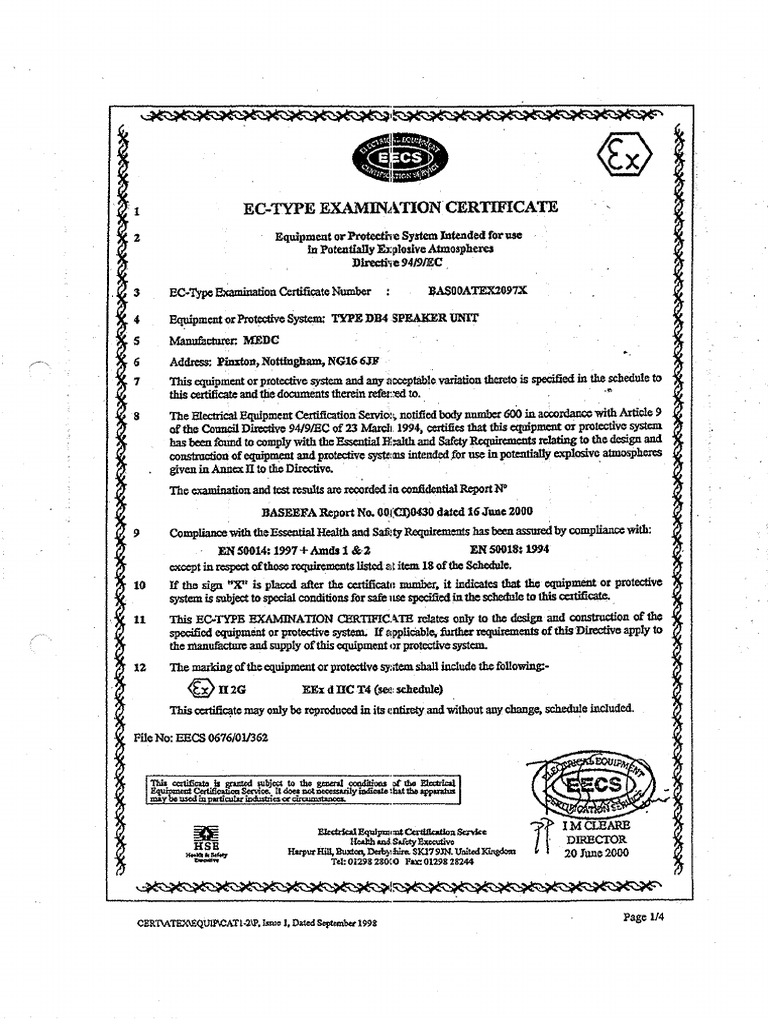 Bas 00 Atex 2097 X | PDF