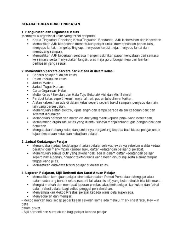 Senarai Tugas Guru Tingkatan | PDF