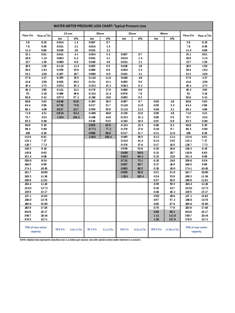 Metric Water Meter Chart | PDF