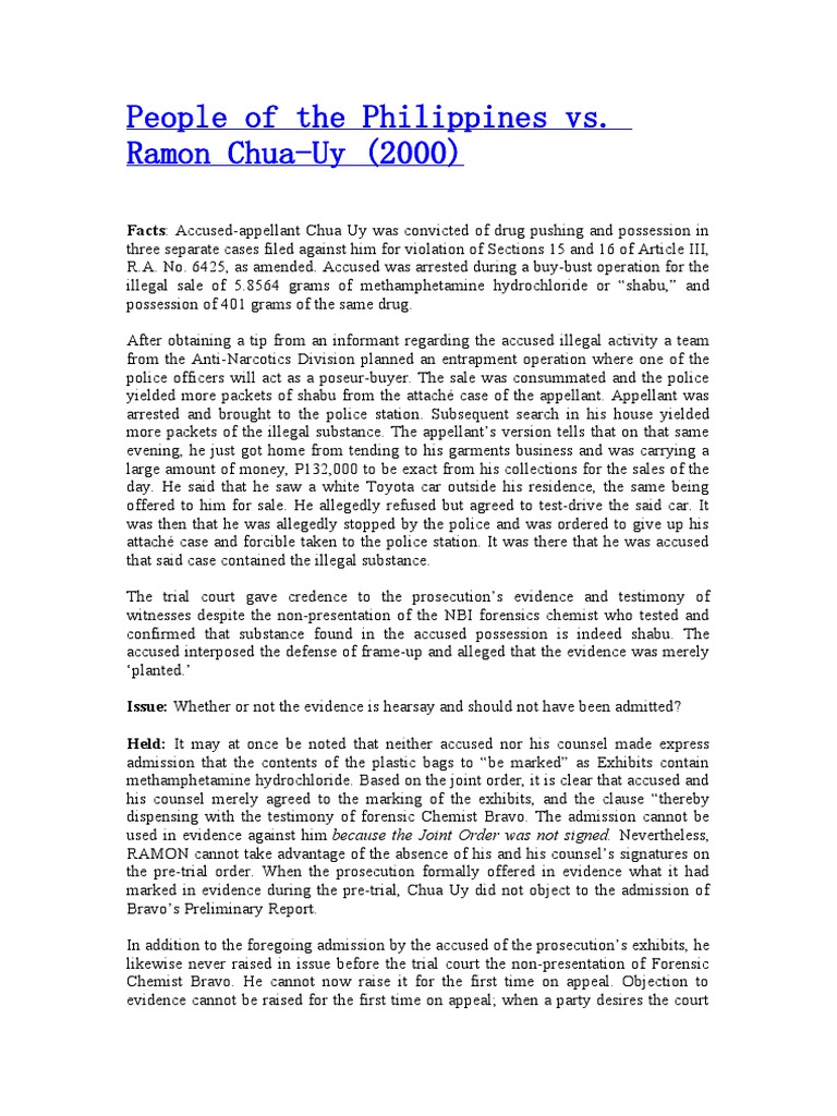 People of The Philippines vs. Ramon Chua-Uy (2000) | PDF | Entrapment ...