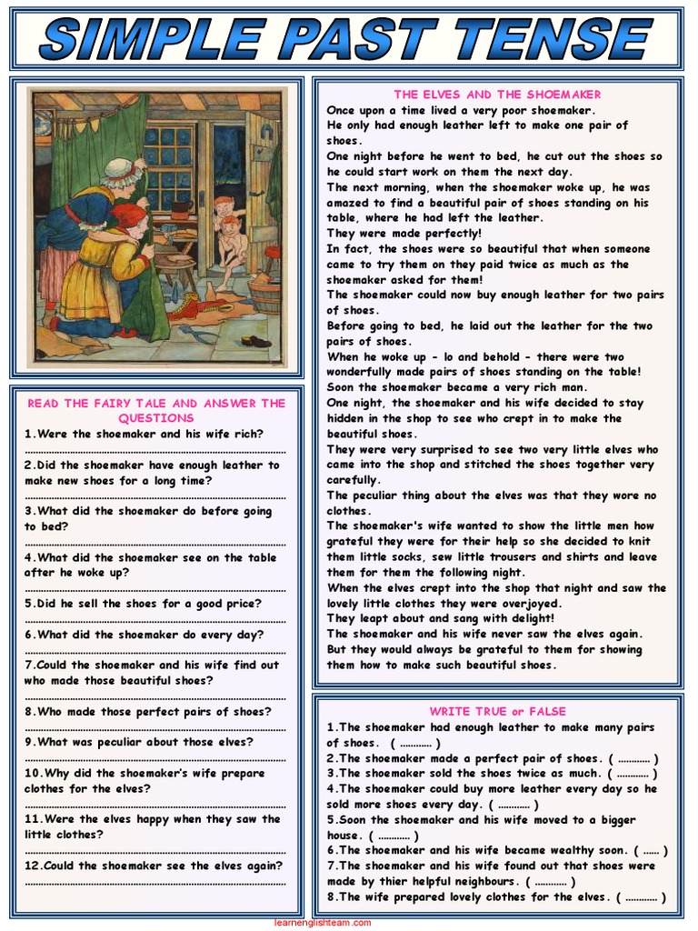 Simple Past Tense The Elves and The Shoemaker Short-Story ...