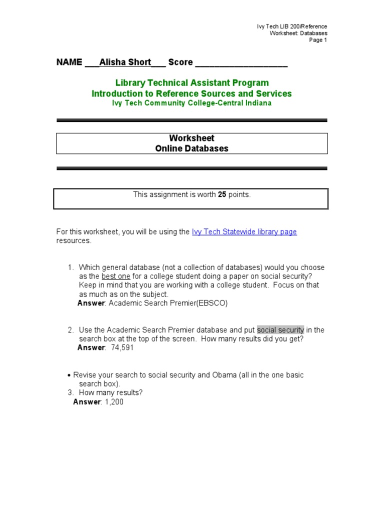 m05 Worksheet Online Databases | PDF | Attention Deficit Hyperactivity ...