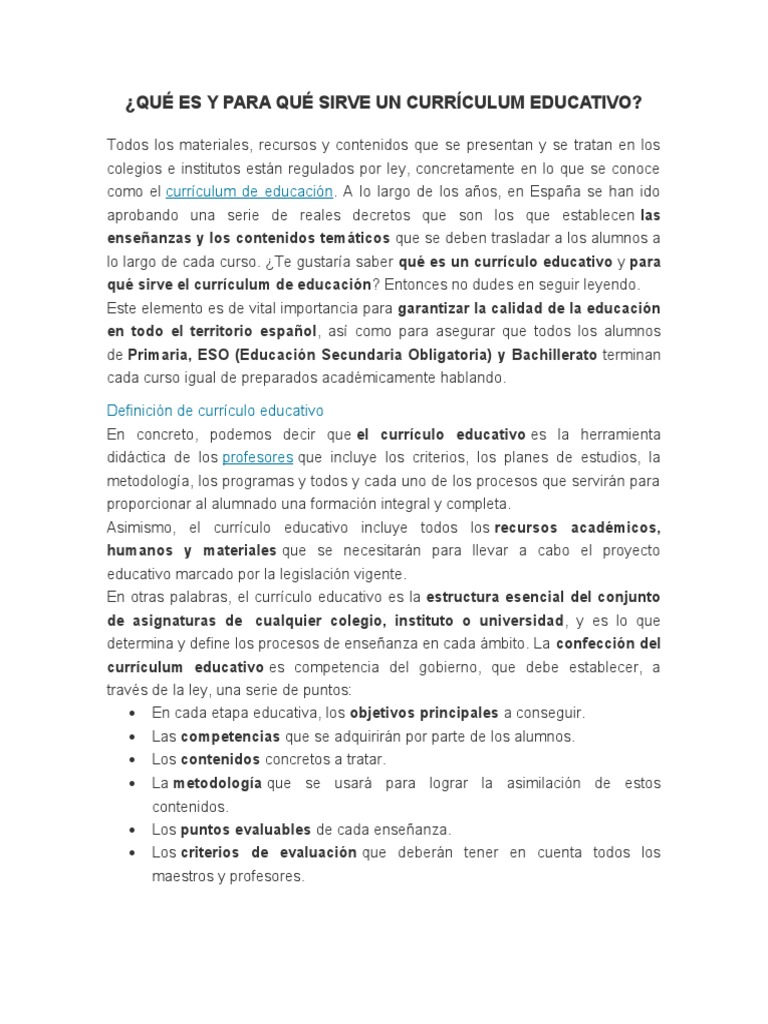 Qué Es y para Qué Sirve Un Currículum Educativo | PDF | Plan de ...