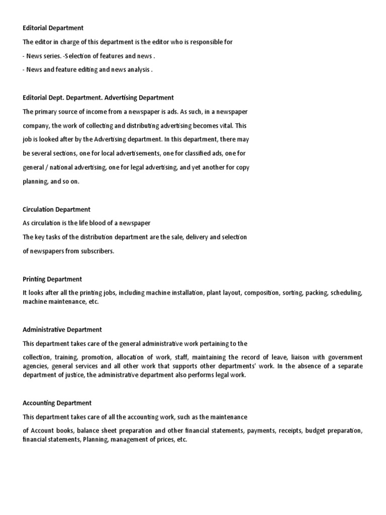 Structure of Editorial Department Roles | PDF | Editing | Newspapers