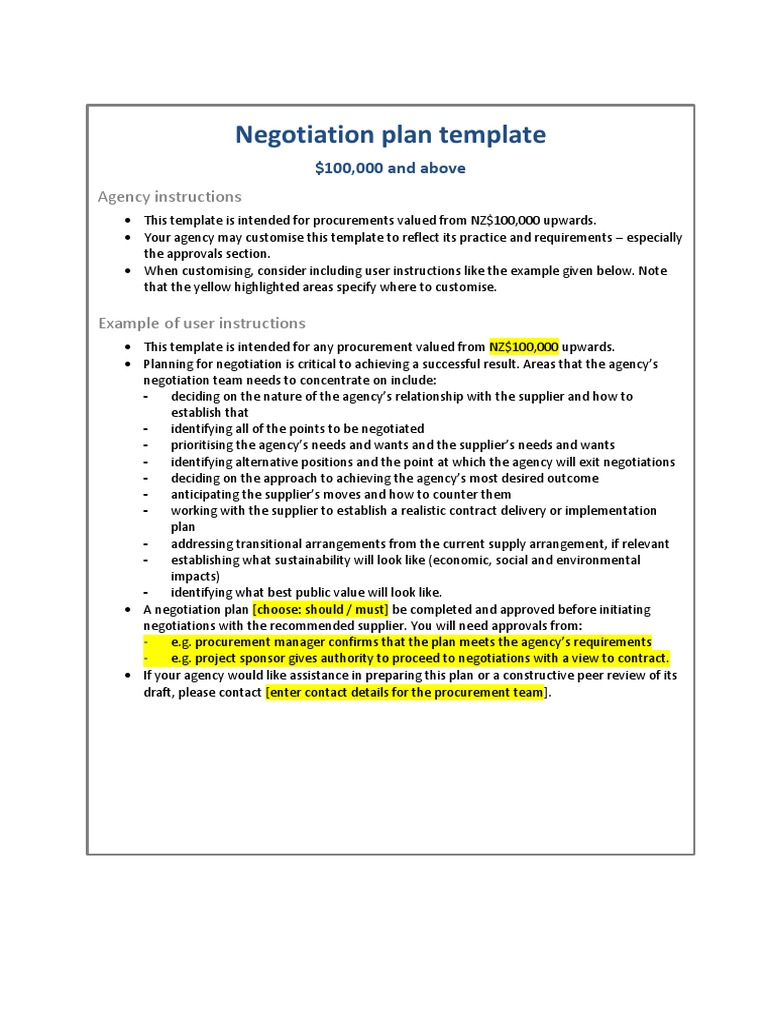 Negotiation Plan Template | PDF | Procurement | Negotiation