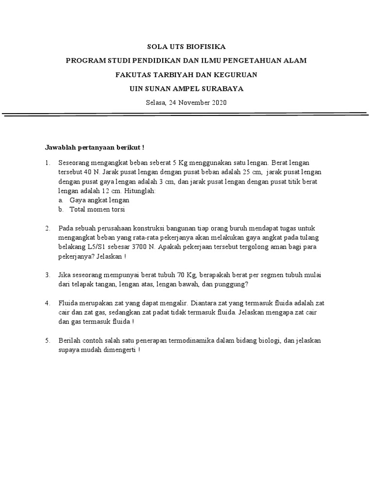 Analisis Tugas Angkat Beban Dan Penerapan Termodinamika Dalam Biologi