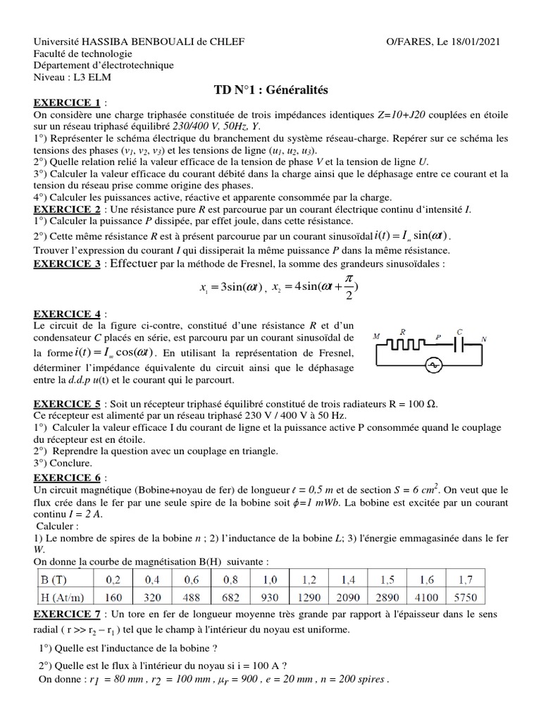 TD1 2021 | PDF | Courant alternatif | Puissance (physique)